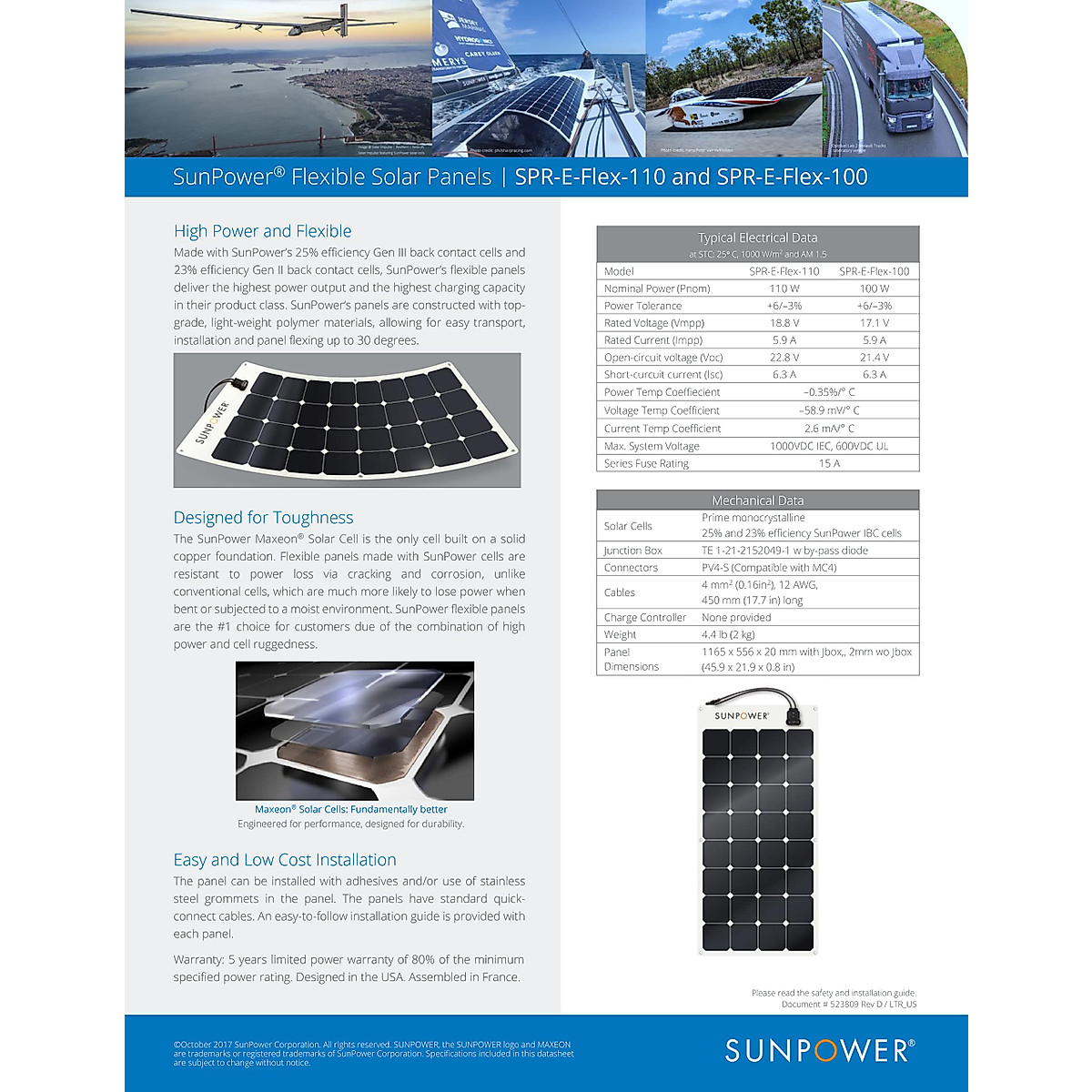 ExpertPower 100W Flexible Solar Panel| High-Efficiency Module with Monocrystalline Maxeon Solar Cells for RV, Boat, Camping and Generator Charging Applications