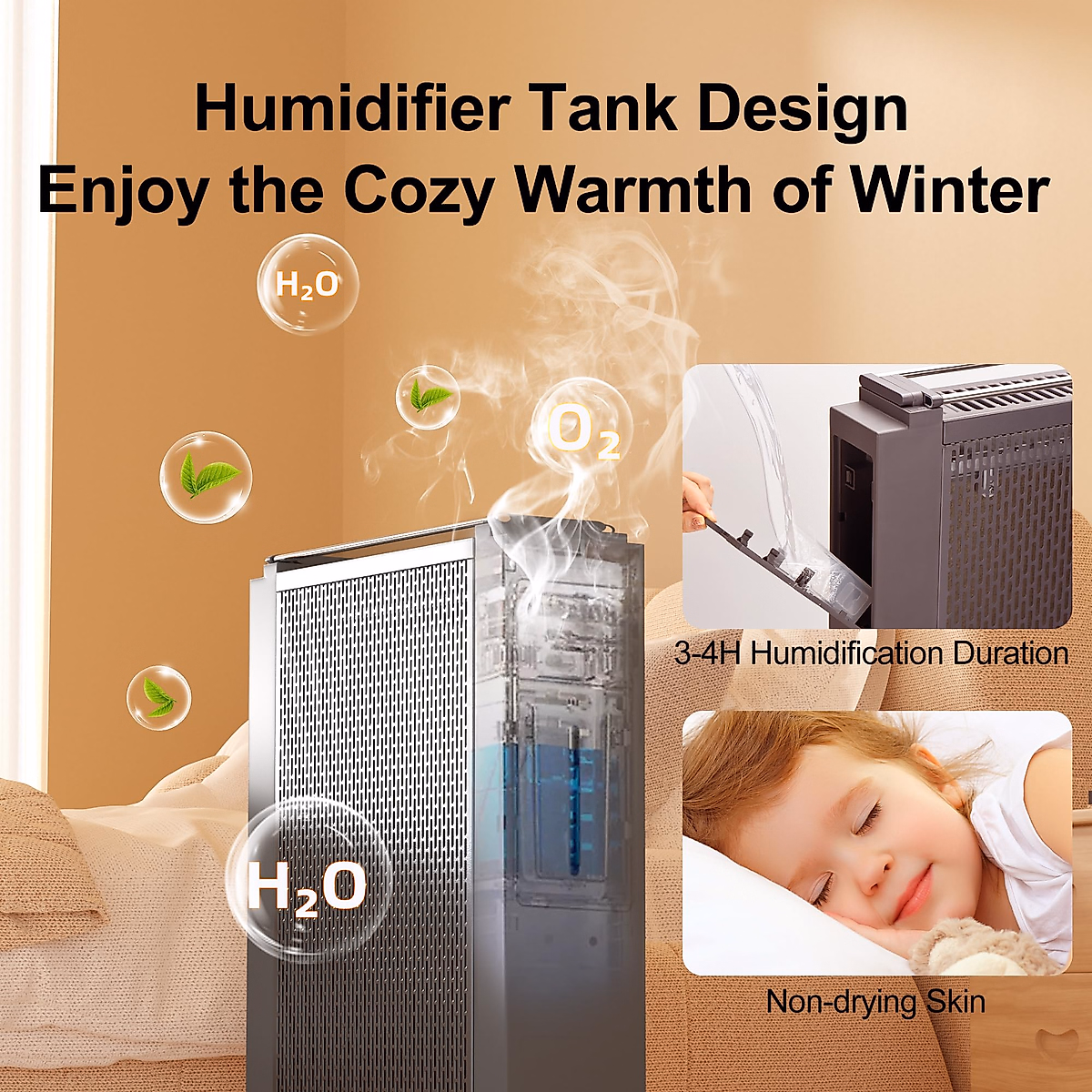 Landeagle Radiator Space Heater with Thermostat, 360° surround heating, Portable Heater with Remote Control, 1500W Electric Heater with Tip-over & Overheat Protection, 12H Timer for Indoor Use (Grey)