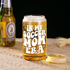 Fairy's Gift Soccer Mom Iced Coffee Cup, Soccer Mom Gifts, 16 oz Coffee Glass Cups with Lids Straws, Soccer Mom Essentials - Soccer Mom Era - Christmas, Birthday Gifts for Soccer Mom, Football Mom