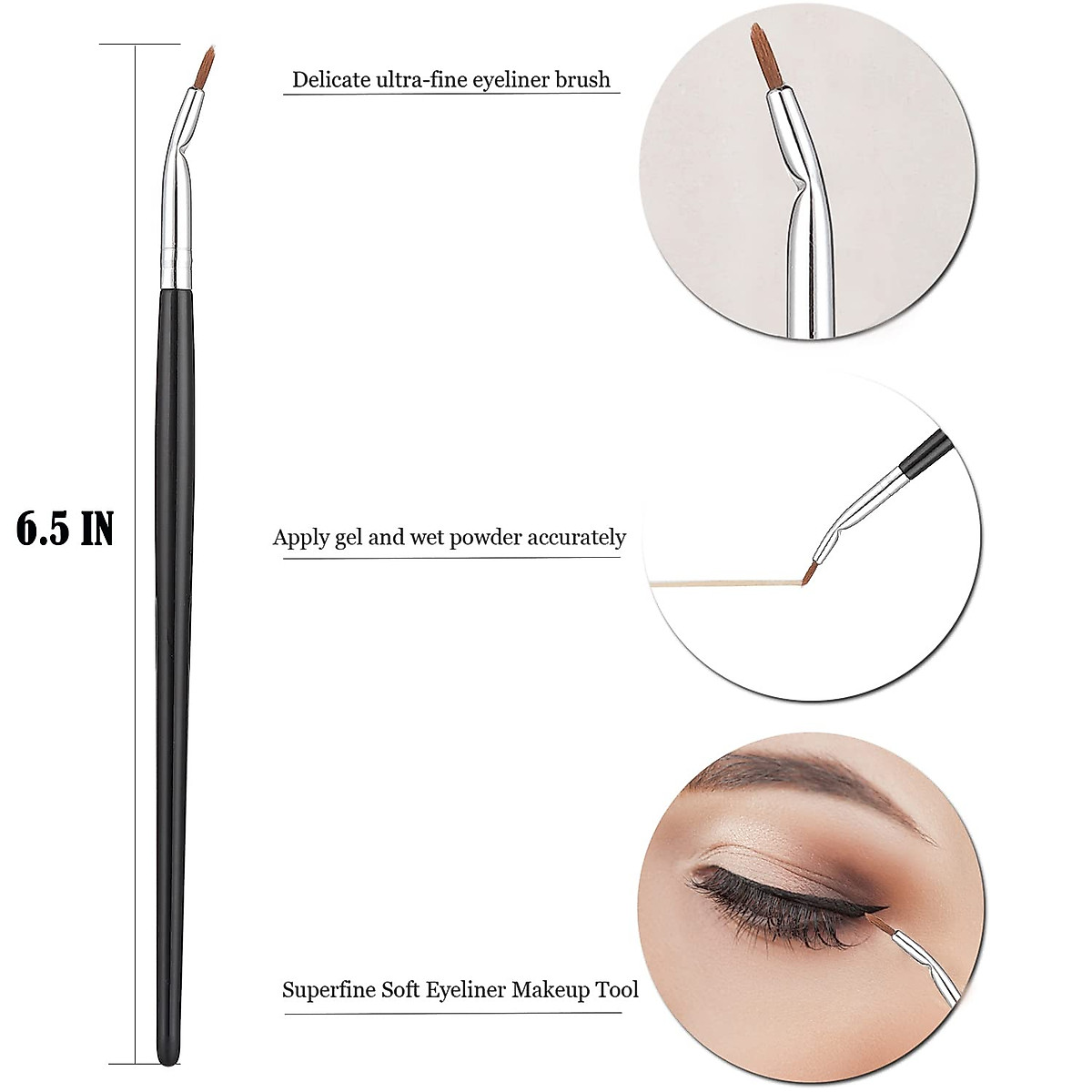 Eyeliner Brushes Set,JASSINS Fine Angled Eyeliner Brushes,Precision Gel Eye Liner Ultra Fine Bent Makeup Brush For Newbies and salon（3PCS）