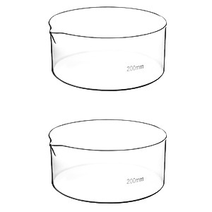 QWORK 2000ml Crystallizing Dishes, 2 Pack Flat Bottom Lab Dishes with Spout and Heavy Rim, Borosilicate 3.3 Glass for Professional Laboratories, Science Classrooms, Kitchen, Crafts, OD 200mm