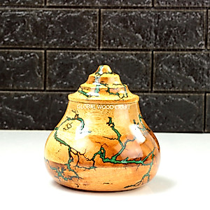 Mango Wood With Risin Unique Urn | for Human Ashes Medium Wooden Urn For Cremation Adult Urn Box | Male & Female Ashes Fractal Burning Turn Wood Funeral Pet - Beautiful Threade lid Container and jar