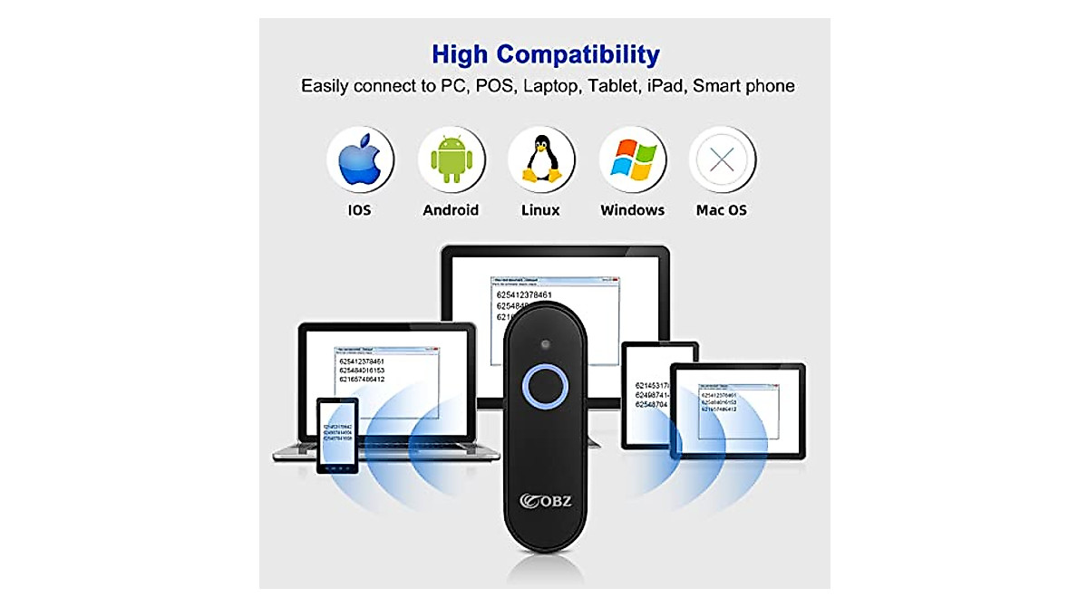 Mini 2D Wireless Barcode Scanner - Portable 1D/2D QR Code Scanner