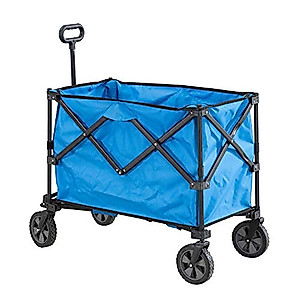 Sunjoy Collapsible Wagon with 255L Large Capacity, Utility Foldable Wagon Cart, Heavy Duty Beach Wagon with Big Wheels, Portable Garden Cart for Camping Fishing Sports Shopping, Blue