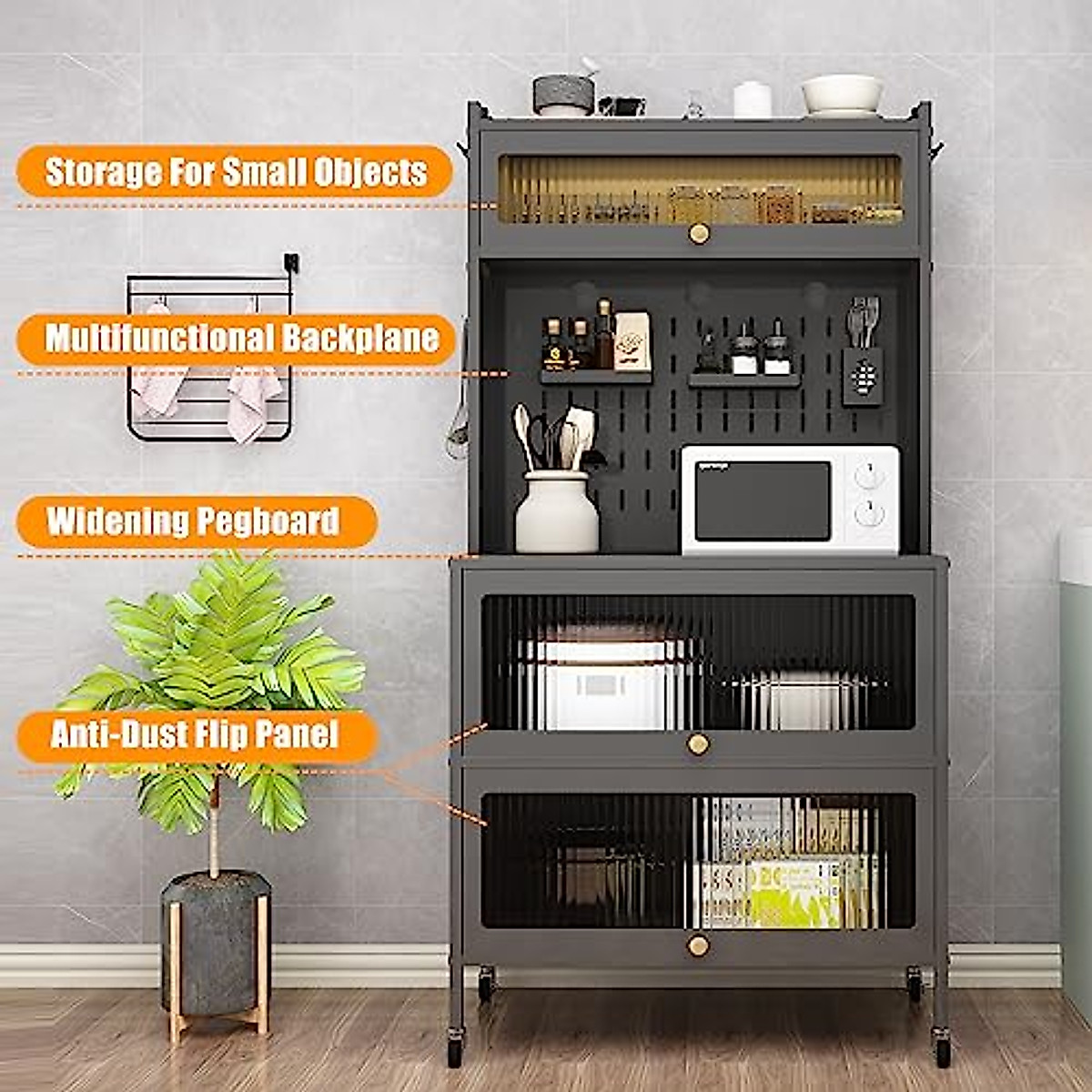 EURGANT Kitchen Storage Cabinets - Bakers Rack Countertop, Microwave Oven Shelf Cabinet, Storage Organizer with Flip Doors for Kitchen Hutch, Home, Office, Pantry, Garage