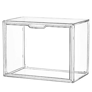 ZLLZUU Clear Stackable Plastic Storage Bins with Lid, Dustproof Book Cosmetic Acrylic Display Cases with Magnetic Door, Large Figures Collectibles Showcase