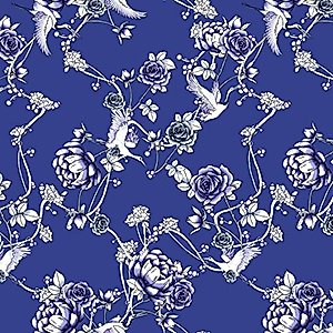 Texco Inc Floral Hi Multi Chiffon Washed Polyester No Stretch Conversational Prints, Maternity, Decoration, Woven, Apparel, DIY Fabric, Royal Blue 3 Yards