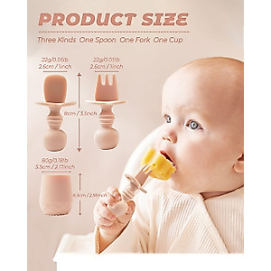 3 Pcs Baby Utensils, Baby Spoons Self Feeding 6 Months with Baby Fork and Silicone Baby Cup, Baby Utensils 6-12 Months, Toddler Utensils for Baby Led Weaning (Blush)…