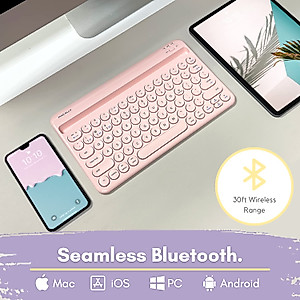 Macally Bluetooth Keyboard for Tablet | Wireless Keyboard for iPad | iPhone Keyboard (Multi-Device, Built-in Stand, Rechargeable) Easy to Use and Cute Portable Keyboard