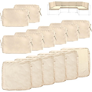 Qaworci Outdoor Cushion Slipcovers, Waterproof Patio Cushion Covers Replacement, Washable Patio Cushion Covers, Cushion Covers for Patio Furniture with Zipper (23.6 * 23.6 * 3.5 inches-14, Beige)