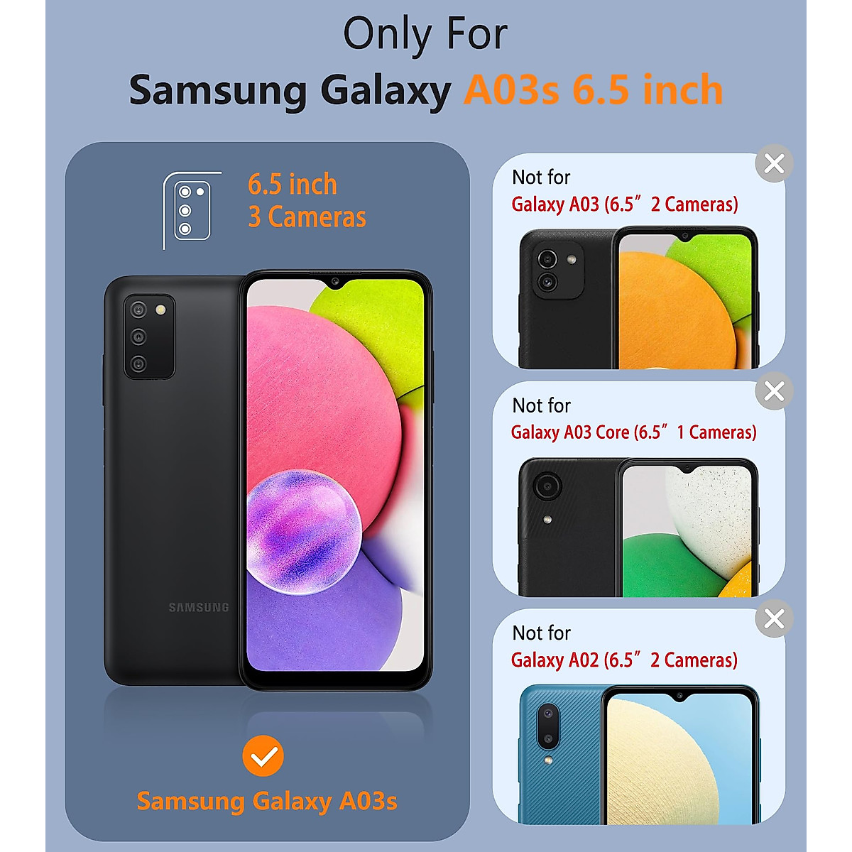 BNIUT for Samsung Galaxy A03s Case: Dual Layer Shockproof Protective Heavy Duty Cell Phone Cover Rugged with Non Slip Textured Back - Military Protection Bumper Tough - 6.5inch (Blue Navy)