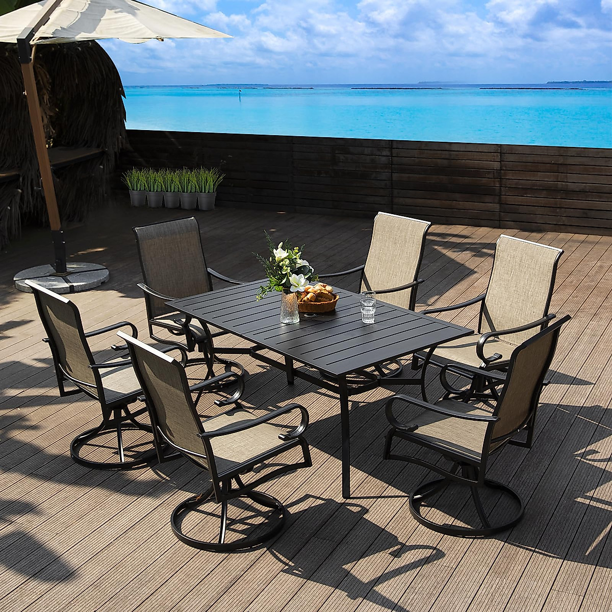 MEOOEM Outdoor Patio Dining Chairs Set of 2 Swivel Patio Chairs All Weather Textilene High Back Patio Furniture Chair with Armrest & Black Metal Frame for Lawn Garden Backyard