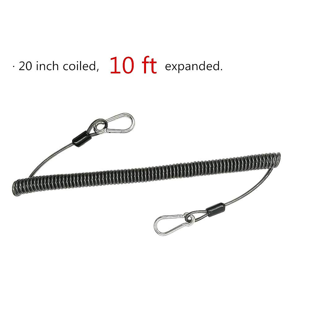 10ft-150LB Retractable Fishing Coiled Lanyard Stainless Steel Inside Heavy Duty Fishing Safety Rope Rod Leash Extension Cord Tether for Deep Sea Fishing Tools Rod Kayak Paddles