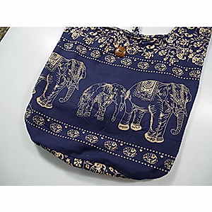 PumPumpz Hippie Boho Elephant Crossbody Bohemian Gypsy Sling Shoulder Bag Medium Size (Twins Elephant Navy)