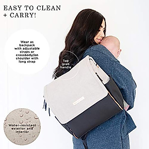 Petunia Pickle Bottom Boxy Backpack, Diaper Bag, Stylish Baby Bag, Spacious Backpack, On-The-Go Moms, Sand/Black