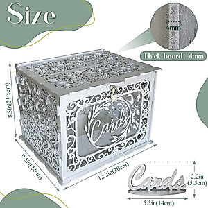 OurWarm Silver Wedding Card Box with Lock, Wood Gift Card Box Holder with Clear Window and String Light Design, DIY Envelope Money Card Box for Wedding Reception Birthday Party Graduation Decorations