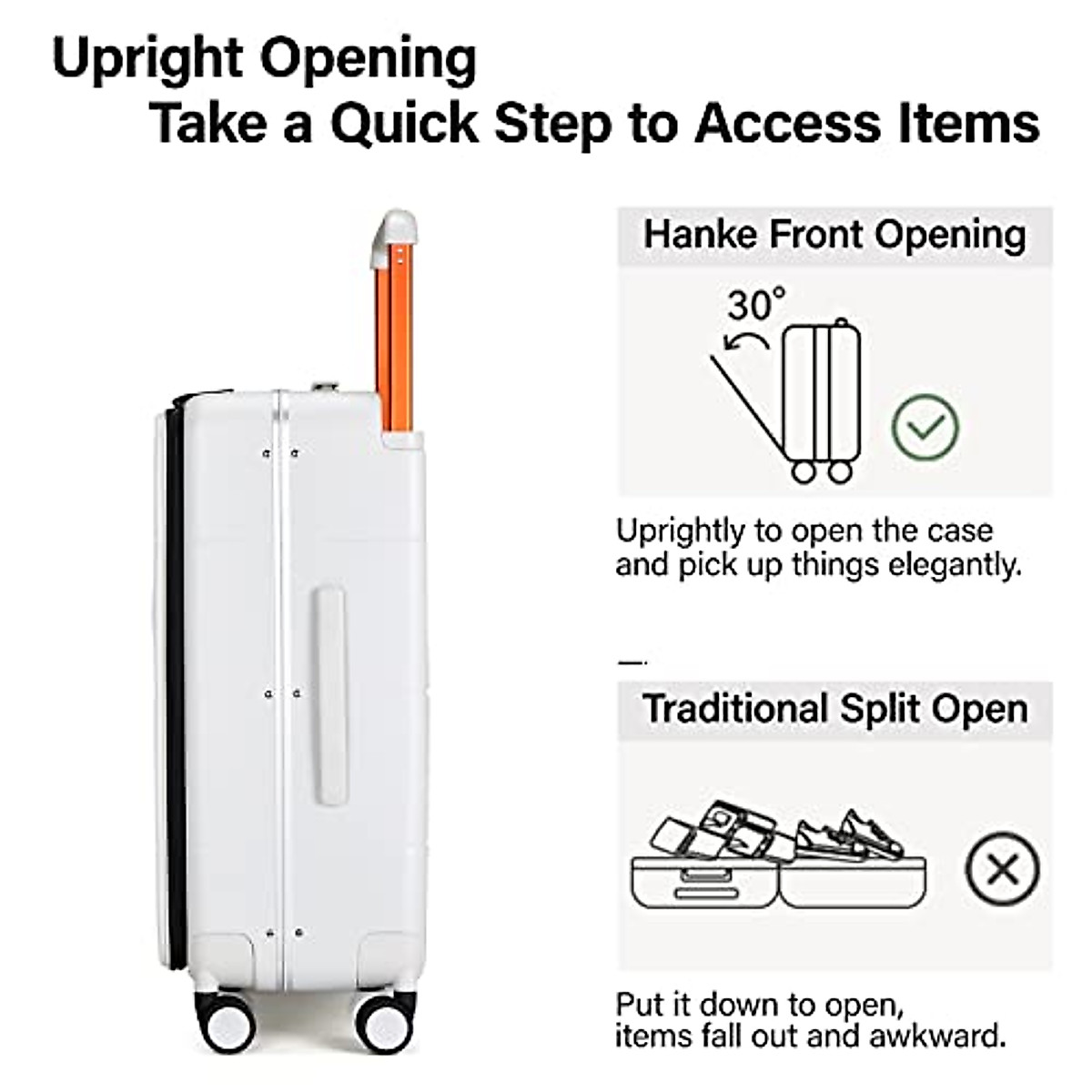 Hanke Carry On Luggage Airline Approved Hard Shell Suitcase with Spinner Wheels TSA Luggage Travel Suitcases Wide Handle for Men Women(Smoke White)