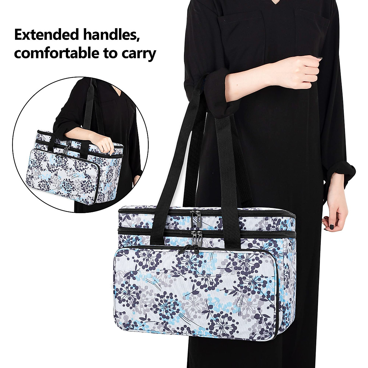 CURMIO Double-Layer Knitting Tote Bag, Yarn Storage Bag with Compartments for Crochet Hooks, Knitting Needles (Up to 14 Inches), Knitting Project and Accessories, Dandelion (Bag Only, Patented Design)