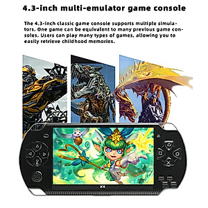 JXD Handheld Game Console 4.3 inch 8GB Built in 2000 Games for Multiple Simulators X6 Retro Video Game Console Mp3/4/Ebook TV Out Mini Hand Portable Game Player Device Holiday (Black)