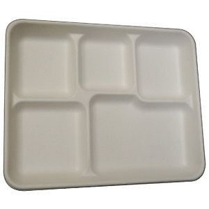 PrimeWare TL-15-Case White Molded Fiber 5-Compartment Lunch Tray, 6" Length x 6" Width x 3-3/16" Height (Case of 500)