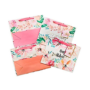 YE GIVING Happy Birthday Gift Bags With Tissue 9"x4"x7" 4 Pack. 2 Designs. Includes Tissue Paper And Tags.