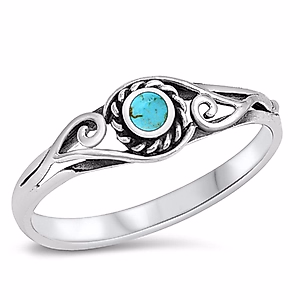 Bali Swirl Simulated Turquoise Cute Ring New .925 Sterling Silver Band Size 9