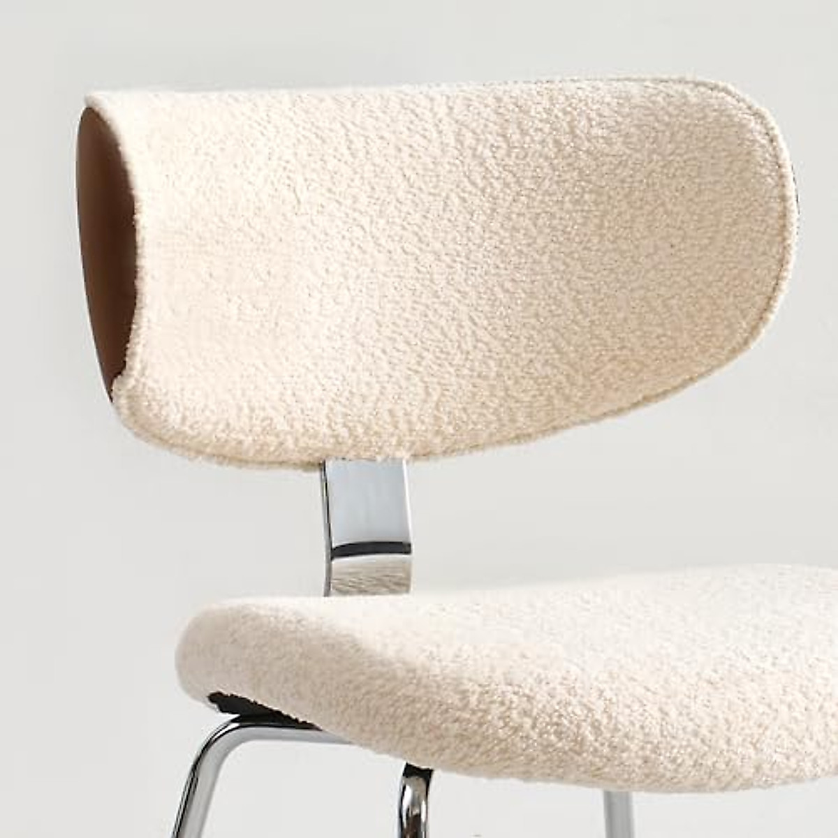 GrandNoor Modern Boucle Dining Chairs Set of 2,Faux Leather Kitchen & Dining Room Chairs,Curved Backrest Upholstered Dining Chairs with Metal Legs, White