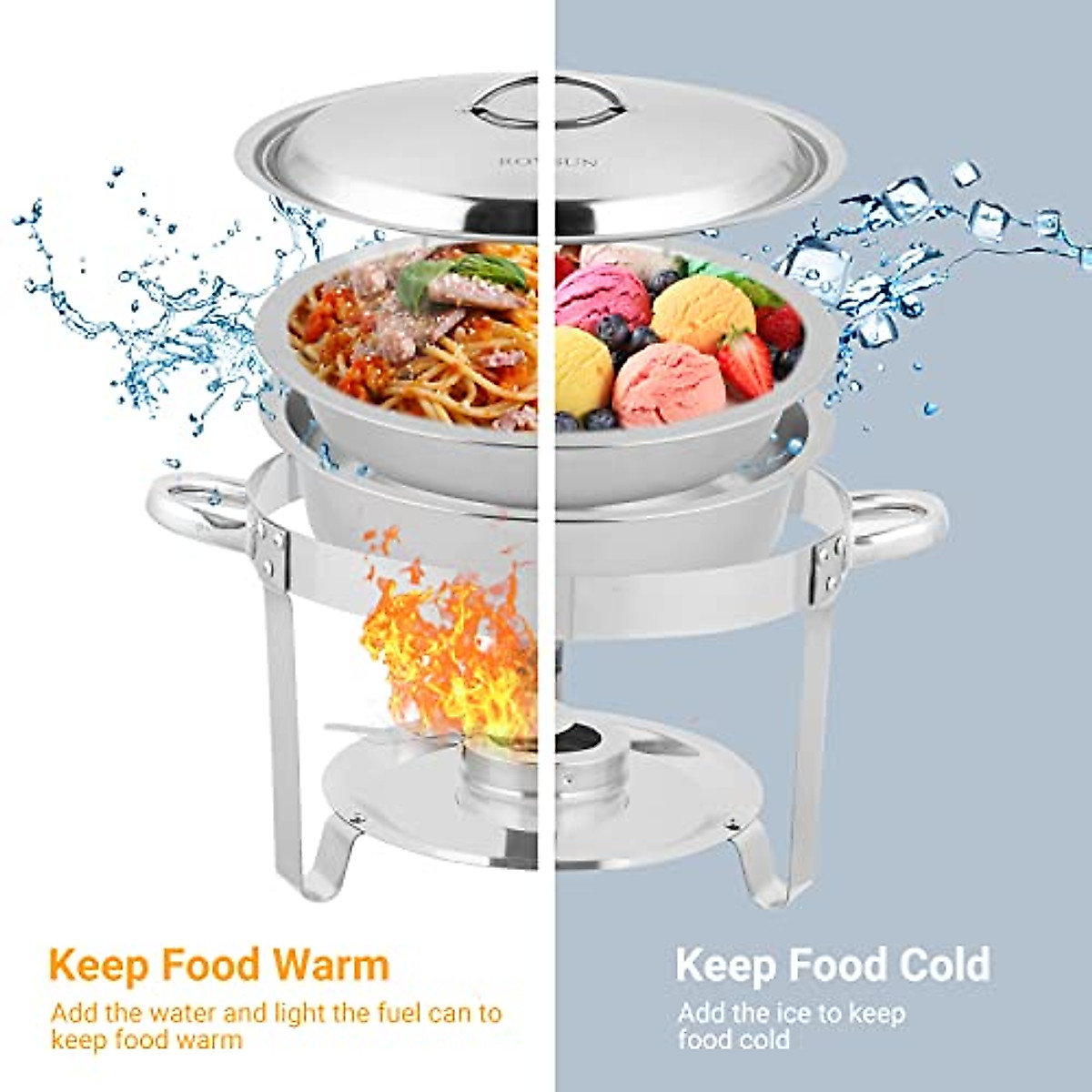 ROVSUN 5 Qt 2 Pack Chafing Dish Buffet Set,Stainless Steel Round Chafers for Catering, Buffet Servers and Warmers Set with Lid Holder & Drip Tray for Wedding Party Banquet Graduation