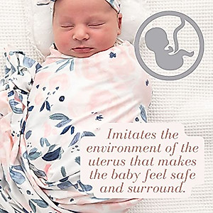 Vollmic Newborn Baby Girl Receiving Blanket Swaddle Blanket Stretchy Knit Swaddle Set with Matching Headband (Ink Pink)