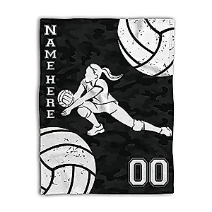 OhaPrints Custom Volleyball Black Camo Volleyball Girl Personalized Name Number Soft Sherpa Throw Blankets Cozy Fuzzy Fleece Throws for Tv Sofa Couch Comfy Fluffy Blanket 30X40 50X60 60X80