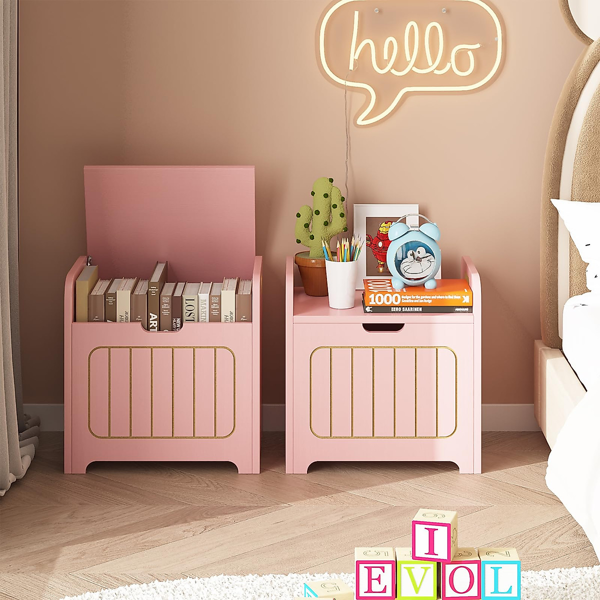 Aenuert Kids Storage Chests & Trunks Pink Toy Storage Chests, Small Cube Storage Box Organizer,Wooden Storage Bin With Handle For Store Toy Books Clothes,Small Square Nightstand For Entryway,Bedroom