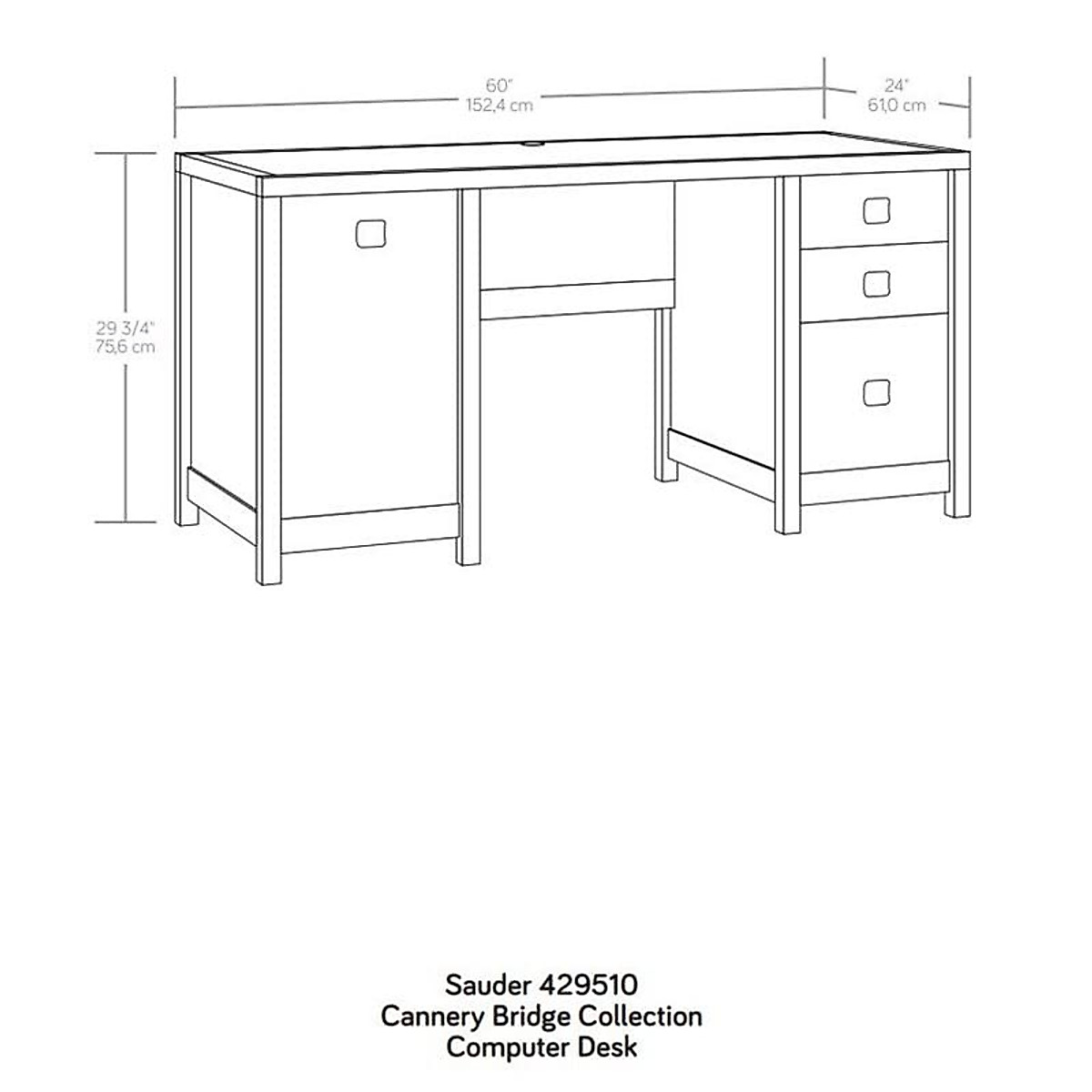 Sauder Cannery Bridge Computer Desk with Drawers and Door, Sindoori Mango Finish