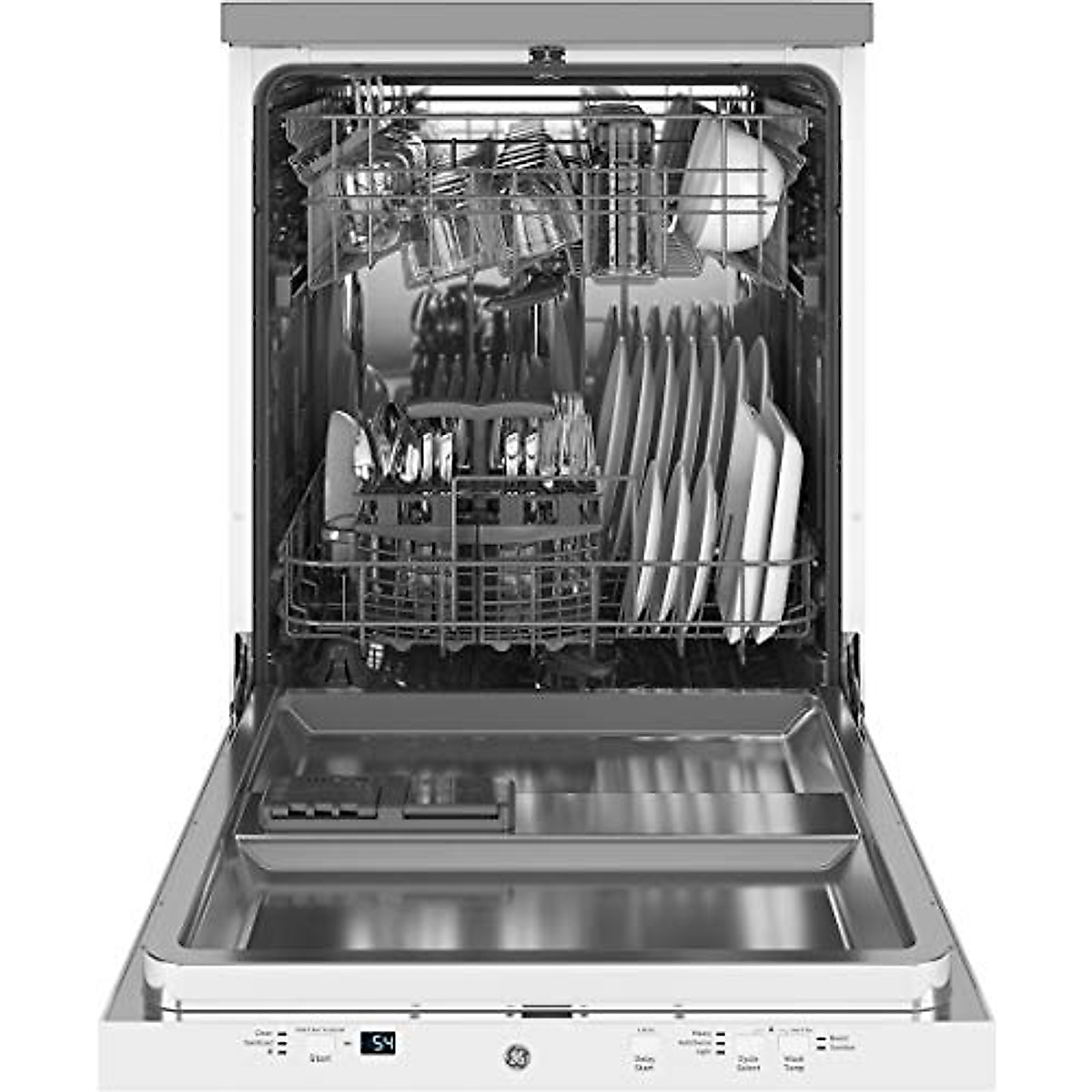 GE GPT225SGLWW 24" Energy Star Fully Integrated Portable Dishwasher with 12 Place Settings Autosense Cycle and Piranha Hard Food Disposer in White