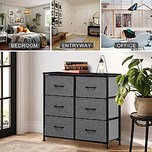 SUPER DEAL 6 Drawer Dresser for Bedroom Fabric Storage Tower Double Dresser Organizer Chest of Drawers Heavy Duty Steel Frame Wood Top for Livingroom Kids Toys Closet Nursery Hallway, Grey
