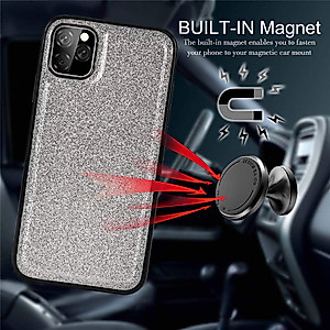 Newseego Compatible iPhone 11 Pro Max Leather Case 6.5 Inch,Glitter Faux PU Leather Magnetic Closure Multi-Credit Card Slot Cash Holder Detachable 2 in 1 Wallet Cover with Wrist Strap-Silver