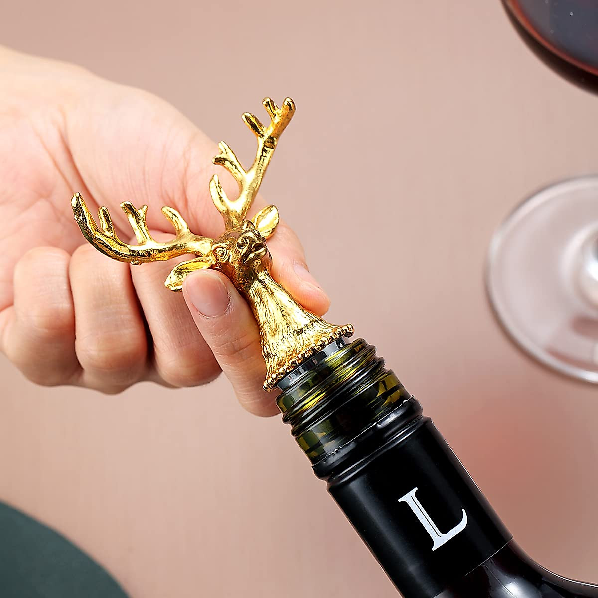 Berglander Black Deer Head Wine Stopper, Zinc Alloy Champagne Stoppers, Wine Corks Trolleys, Great Gifts for Friends, Lovers, Husbands, Wife