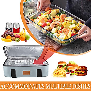 Cooklux Insulated Casserole Carrier - Single Layer Design, Food Warmer Bag for Hot&Cold Food Travel, Fits 9x13 Casserole Dish, Leak-Proof, Durable Nylon, Zip Pockets, Grey