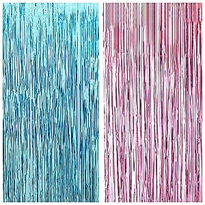 Metallic Tinsel Foil Fringe Curtains Baby Shower Gender Reveals Party Decoration Supplies Glitter Streamers for Party Photo Backdrop Wedding Decor Pink and Blue 2 Packs W 3.2 ft x H 9.8 ft