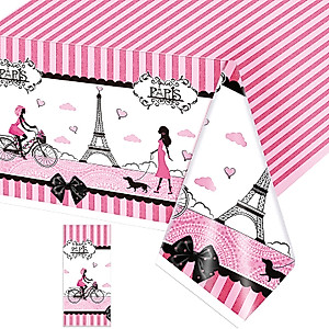 Irenare Paris Theme Tablecloth Paris Princess Theme Party Decorations Day in Paris Plastic Table Covers Table Decoration Ooh La La Pink Table Cloth for Girls Birthday Party Baby Shower (1 Piece)