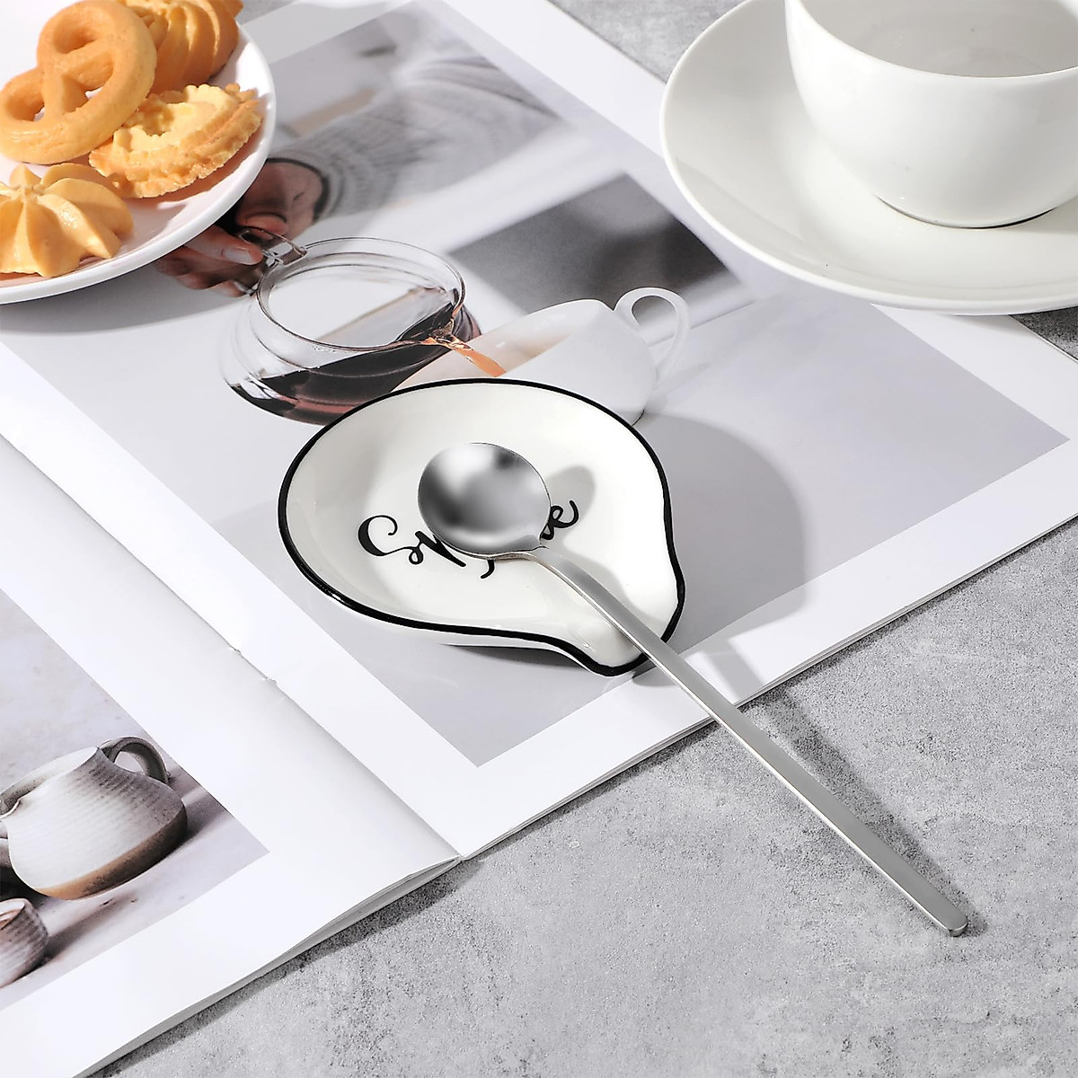 Dimeho Coffee Spoon Rest, Small Coffee Spoon Holder Rests Ceramic Spoon Rest for Stove Top Teaspoon Rest Porcelain Spoon Holder for Tablespoon,Teaspoon, Coffee, Bar Accessories