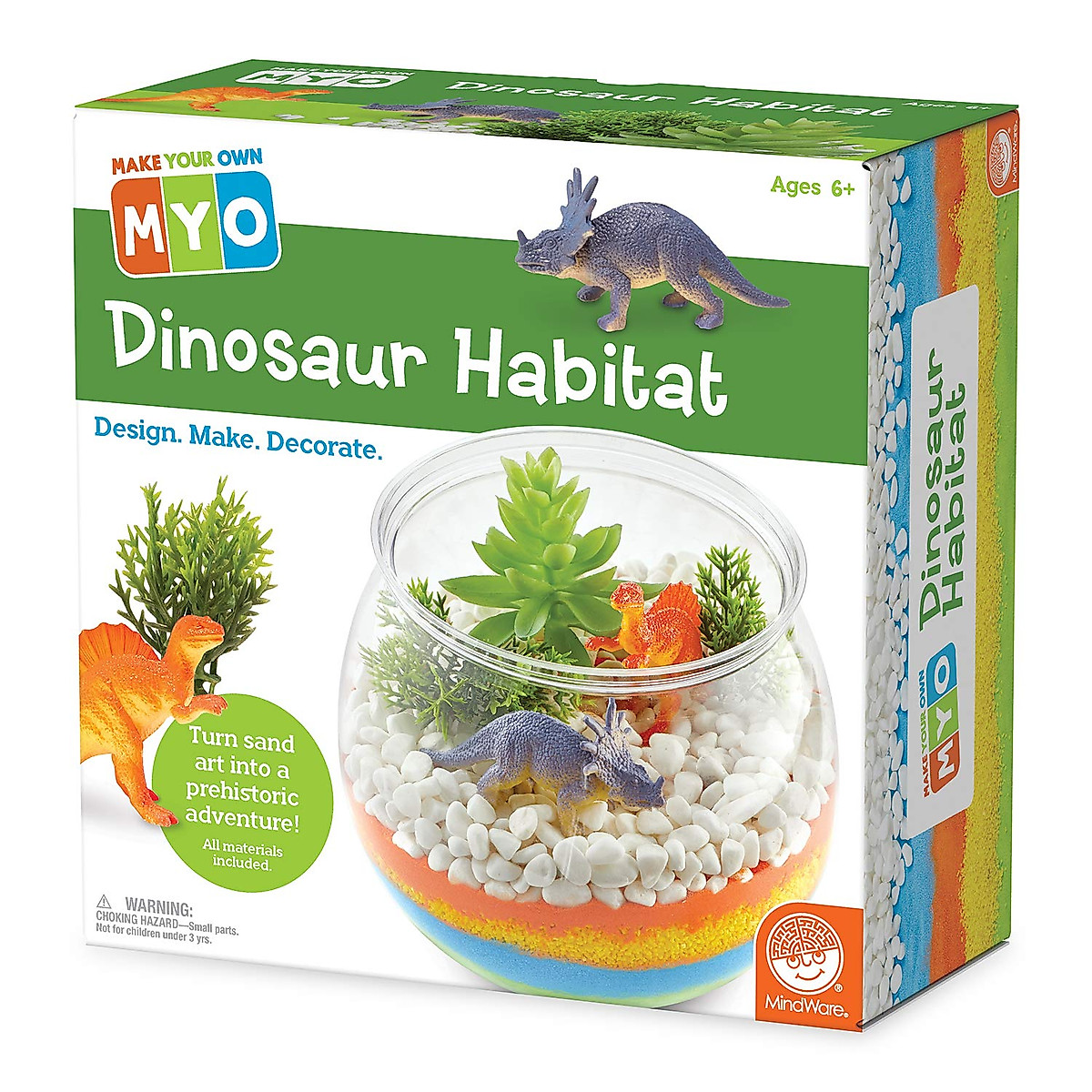 MindWare Make Your Own Dinosaur Habitat – Fun & usable DIY Dino Crafts for Boys, Girls & Teens – Make a Sand-Art Dinosaur Habitat with All Pieces Included – 12 pcs – Ages 6+