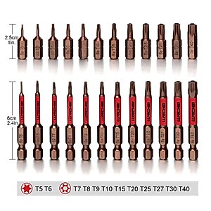 LLNDEI 25 PCS Torx Bit Set(T5-T40), Security Torx Bit Set, Tamper Resistant Star Bits Set, 1" and 2" Long Magnetic Torx Bit Set with Magnetizing Demagnetizer