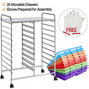Yaheetech 20 Drawers Rolling Storage Cart Multipurpose Movable Organizer Cart Tools Scrapbook Paper Organizer on Wheels, Multicolor