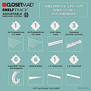 ClosetMaid 2087 ShelfTrack 2ft. to 4ft. Adjustable Closet Organizer Kit, White