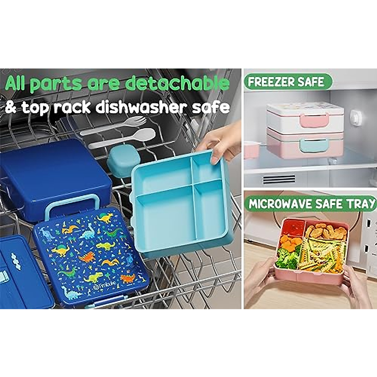 Fimibuke Bento Lunch Box for Kids - Leak Proof Toddler Bento Box with 4 Compartments BPA Free Dishwasher Safe Lunch Container with Utensils, Ideal Portion Sizes for Ages 3-12 Girls Boys for School