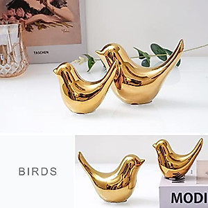 Notakia Gaobei Small Birds Statues Home Decor Modern Style Birds Decorative Ornaments for Living Room, Bedroom, Office Desktop, Cabinets (2Pcs Gold Birds)