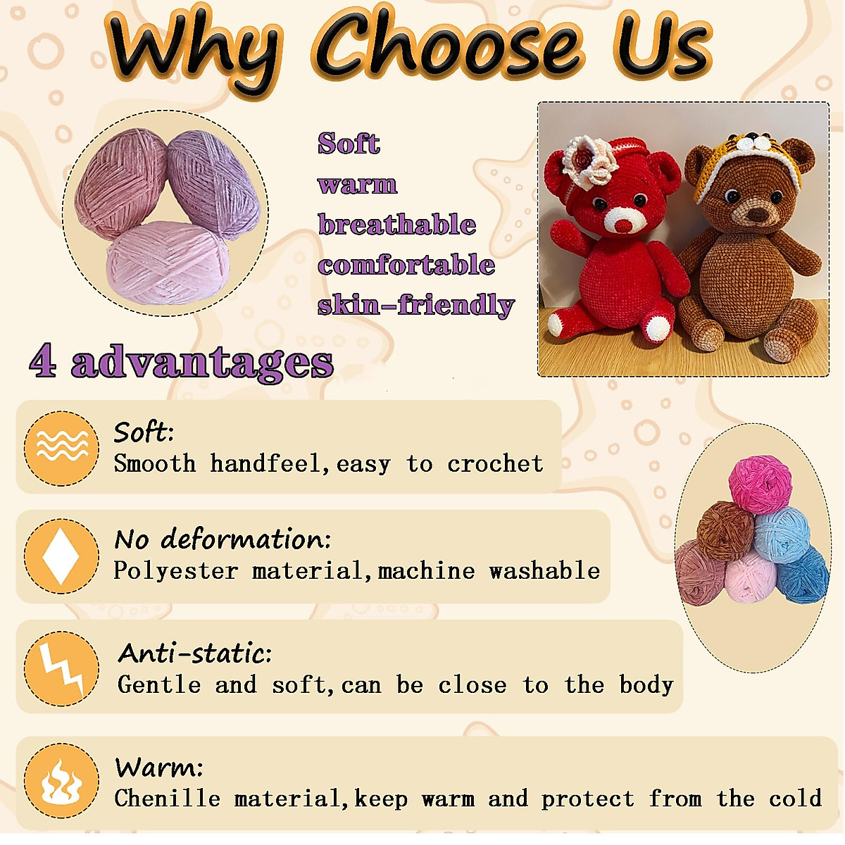 1 PCS 100g Soft Chenille Yarn Velvet Yarn for Crocheting,Fluffy Yarn for Knitting and Crochet DIY Craft,Warm Yarn for Bag Hat Scarve Clothe Gloves Slippers Doll（Brown）