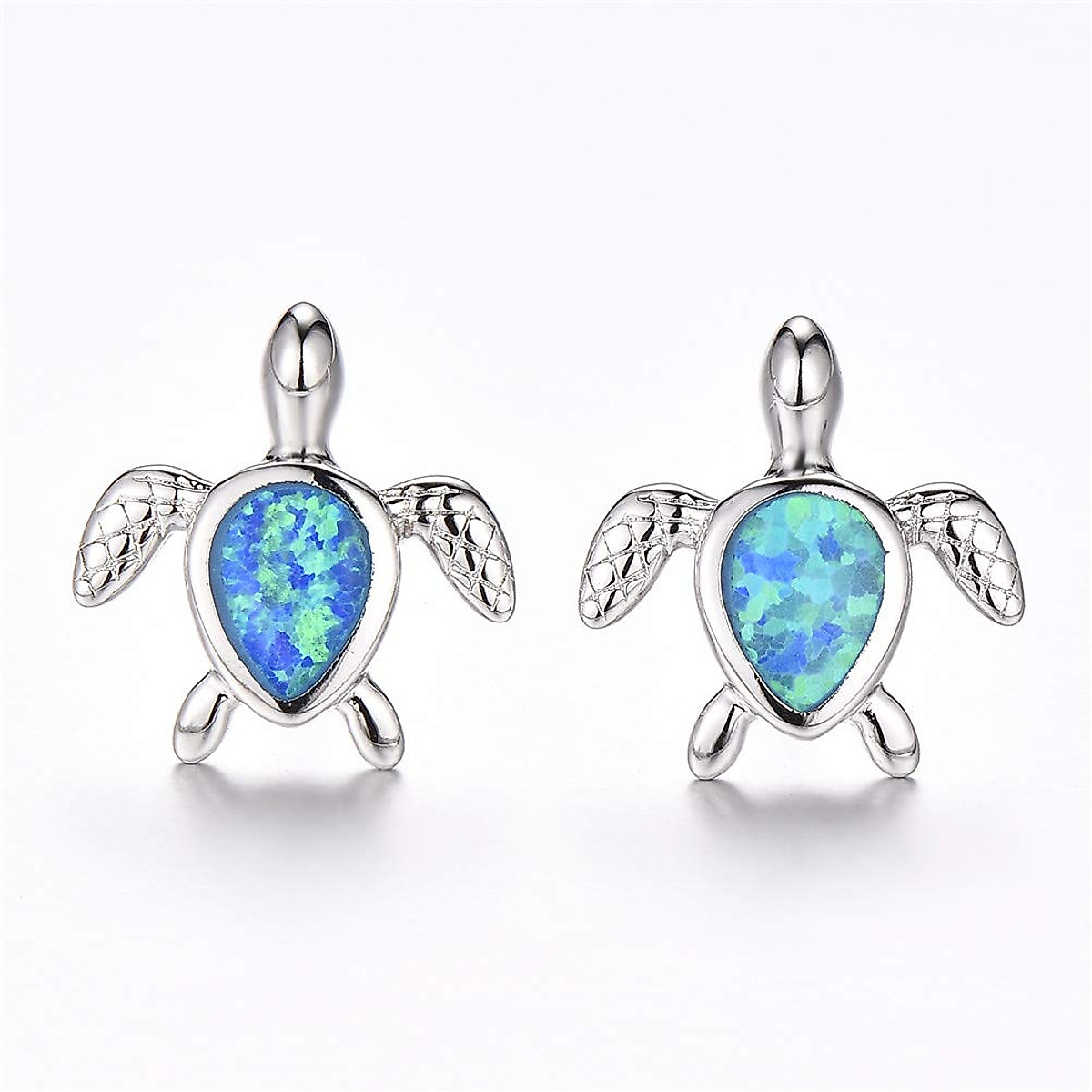 Vanessa Blue Opal Sea Turtle Earrings Birthstone Jewelry Birthday Christmas Stud Earrings Gifts for Her