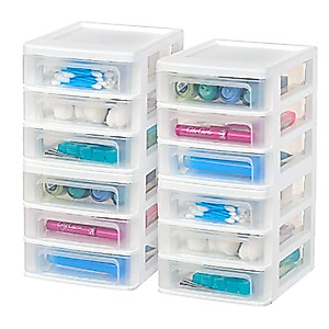 IRIS USA Small 3-Drawer Desktop Organizer, 4 Pack, Stackable, for Office, School, Stationary, Makeup Organizer, Bathroom, Utility, Medical Supplies, Desk Organizer, Versatile Storage, White