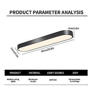 Becailyer Dimmable LED Ceiling Light, Modern Linear Black Flush Mount Ceiling Light, Metal Ceiling Chandelier Lighting Fixture for Living Room Bedroom Dining Room Office Hallway Aisle (60W/23.6in L)